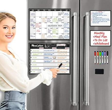 Magnetic Monthly Meal Planning Whiteboard Calendar w/ Lists, Notepad ...