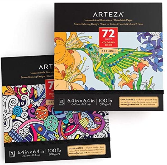 Arteza Doodle & Animal Coloring Books for Adults, 2, Black Outlines ...